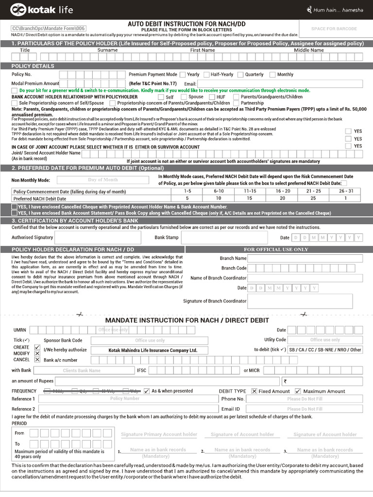 Cc/Branchops/Mandate Form/006: Maximum Period of Validity of This Mandate Is 40 Years Only | PDF