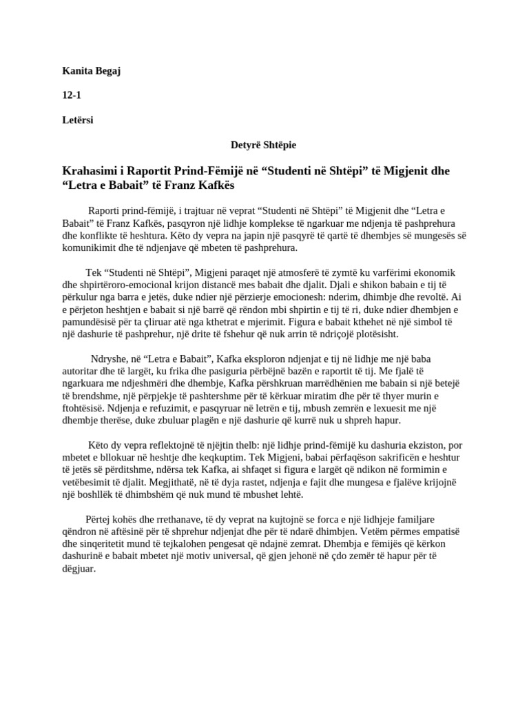 Ese Krahasimi Migjeni Dhe Kafka | PDF