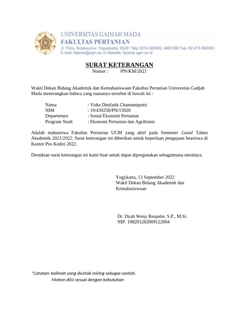 Format Surat Keterangan Aktif Untuk Keperluan Lain | PDF