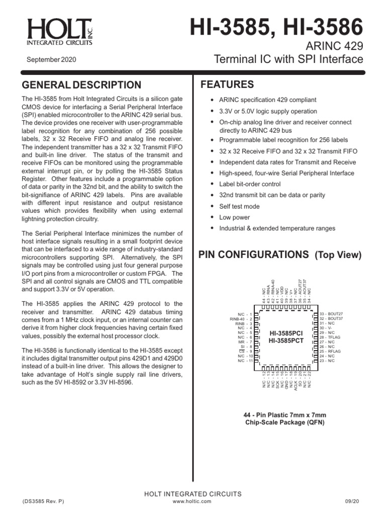 ARINC 429 Interface IC: HI-3585/HI-3586 | PDF | Microcontroller ...
