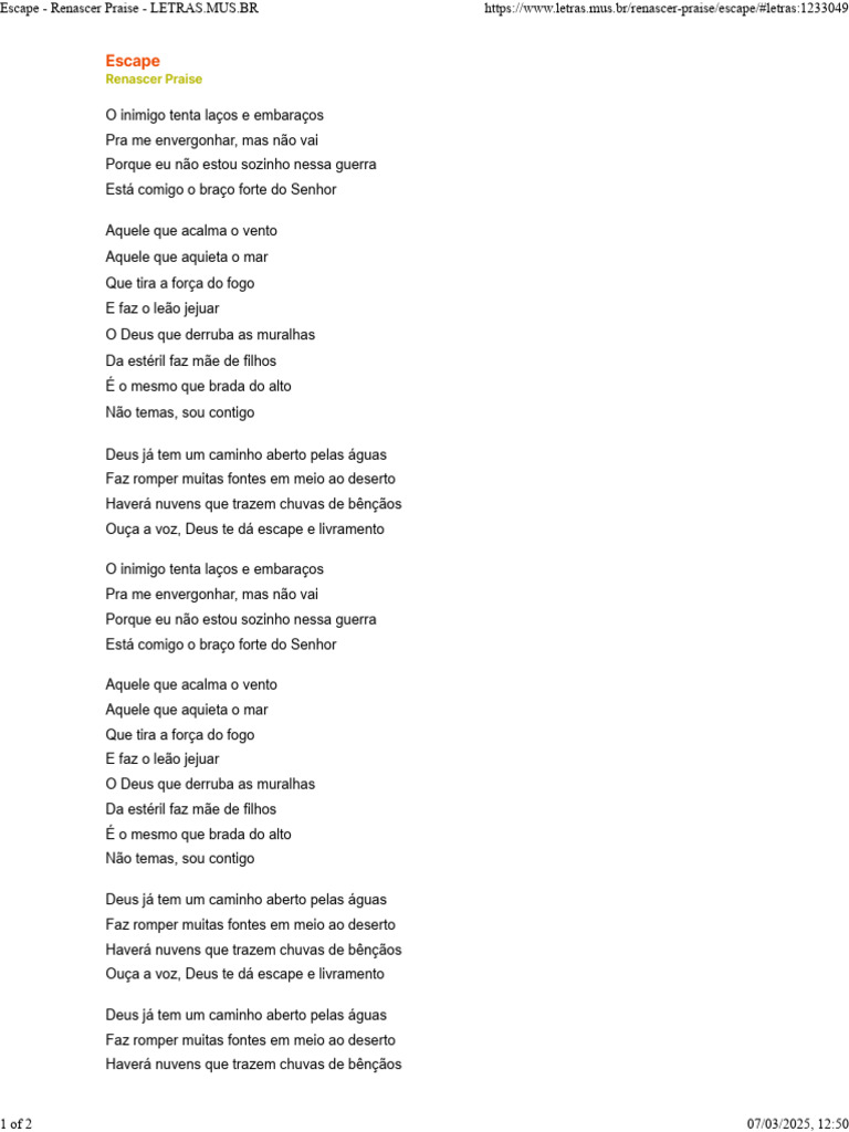 Escape - Renascer Praise | PDF