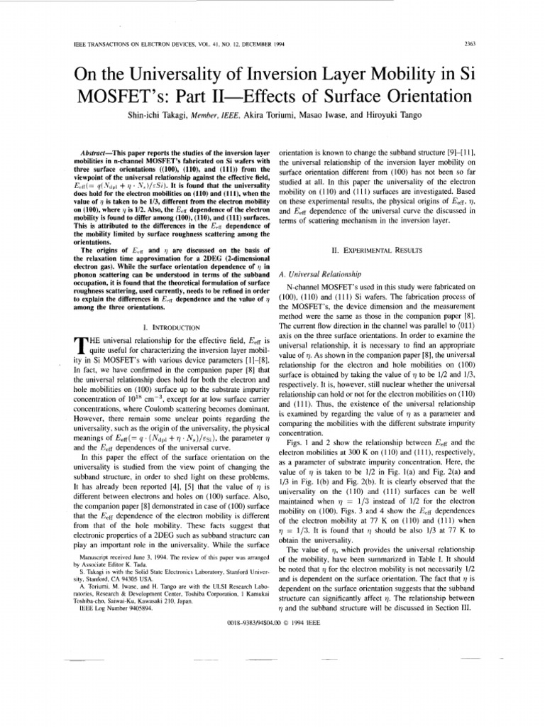 Universality of Inversion Layer Mobility | PDF | Physical Sciences ...