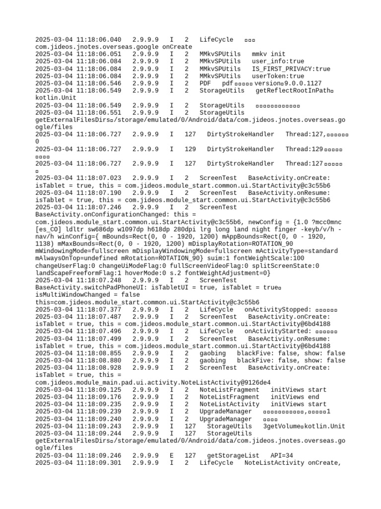 App Lifecycle and Storage Logs | PDF