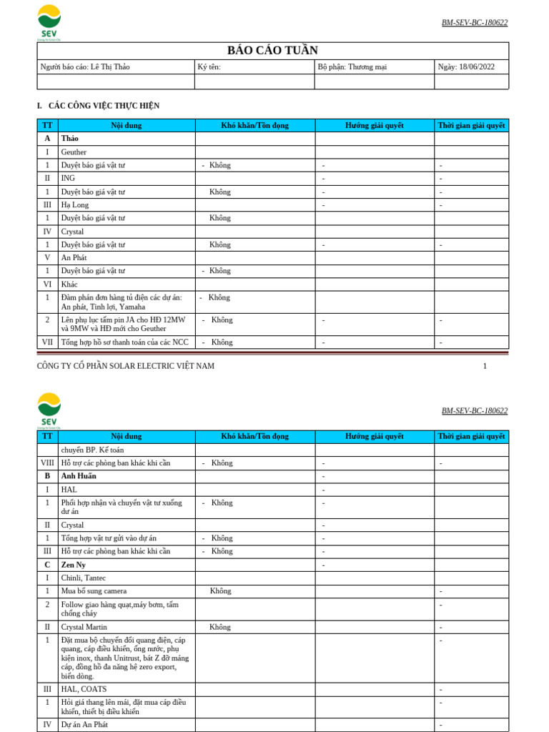 BAO CAO TUAN 3-T6.2022 P. TM | PDF