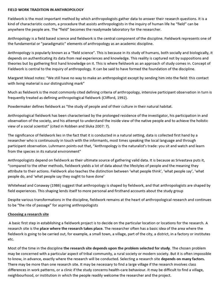 Fieldwork Tradition in Anthropology | PDF | Field Research | Anthropology