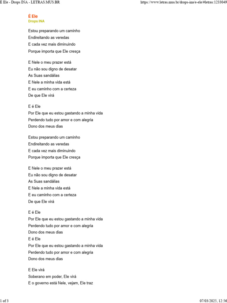 É Ele - Drops INA - LETRAS.MUS.BR | PDF