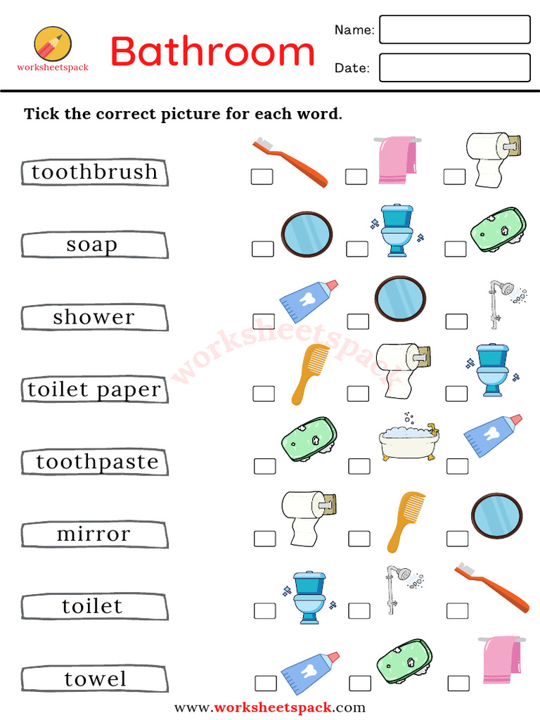 Kindergarten Bathroom Vocabulary Worksheet | PDF