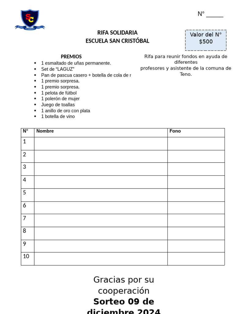 Rifa Solidaria | PDF