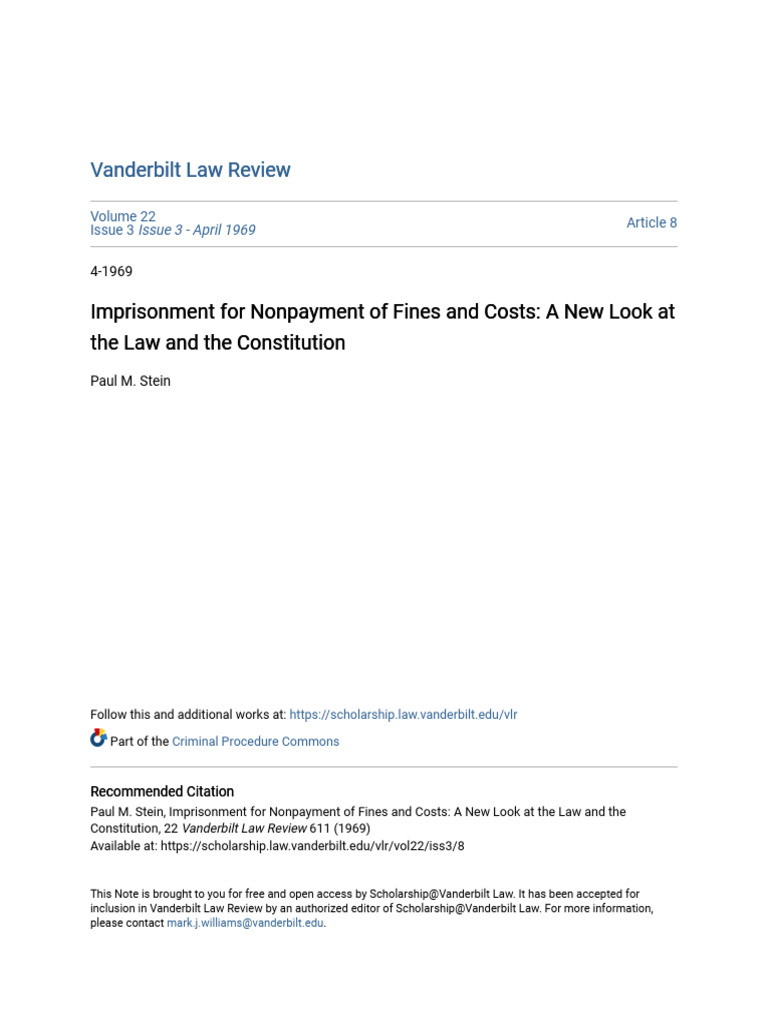 Imprisonment For Nonpayment of Fines and Costs - A New Look at The ...