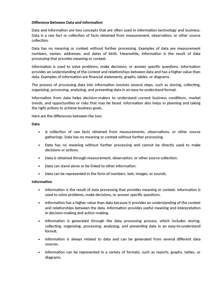 Difference Between Data and Information | PDF | Information | Data