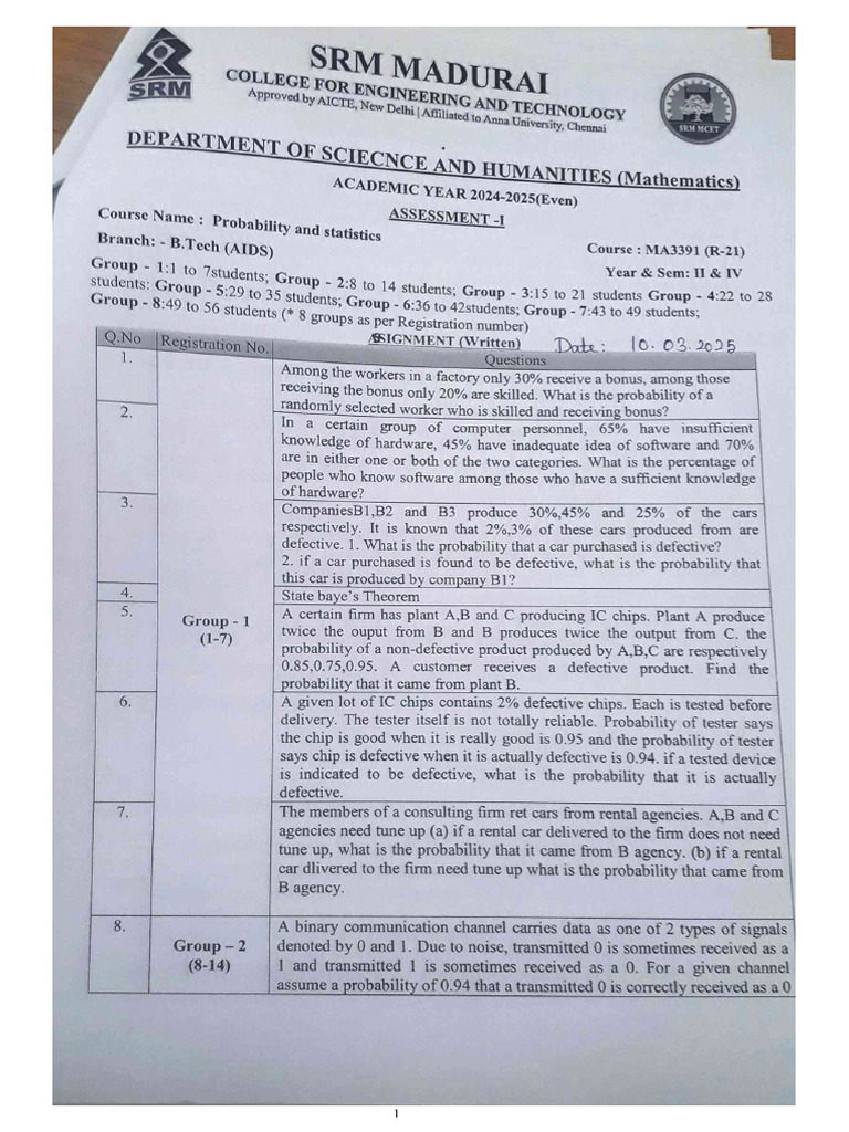 MA3391 Assignments questions | PDF