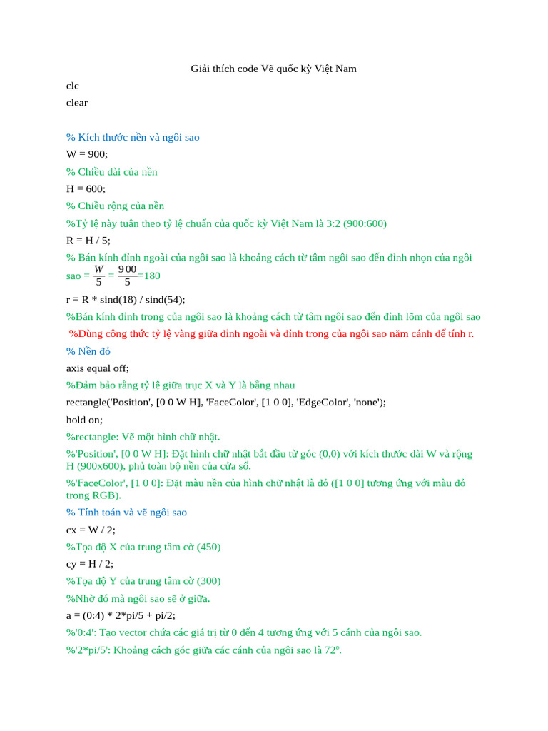 Giải thích code Vẽ quốc kỳ Việt Nam trong MATLAB | PDF