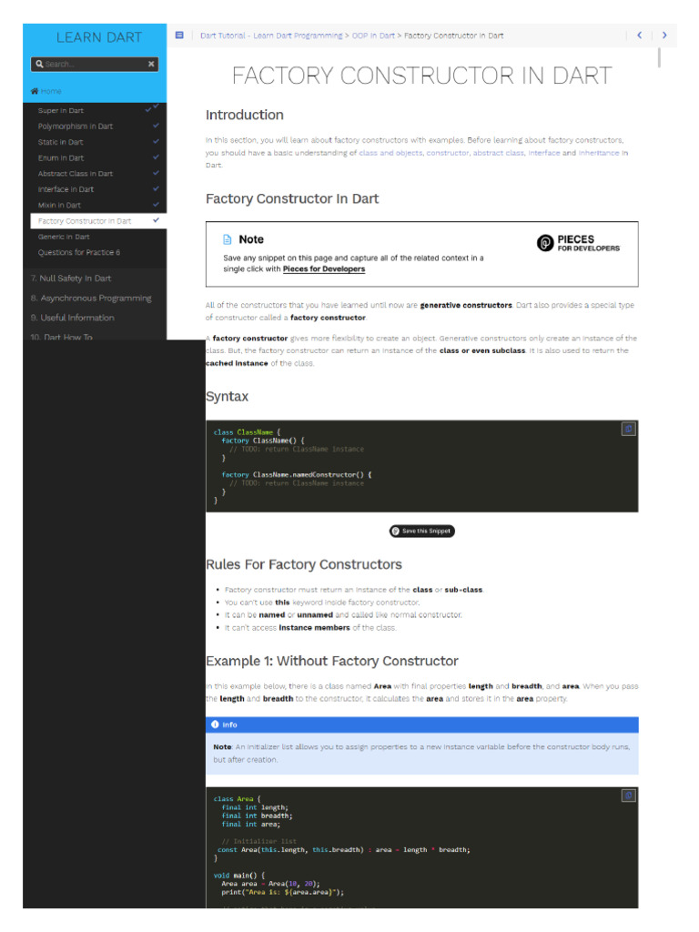 Factory Constructor in Dart | PDF