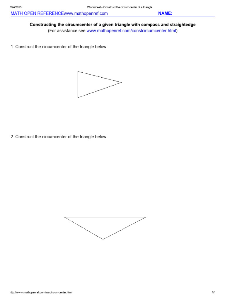 Worksheet - Construct The Circumcenter of A Triangle | PDF