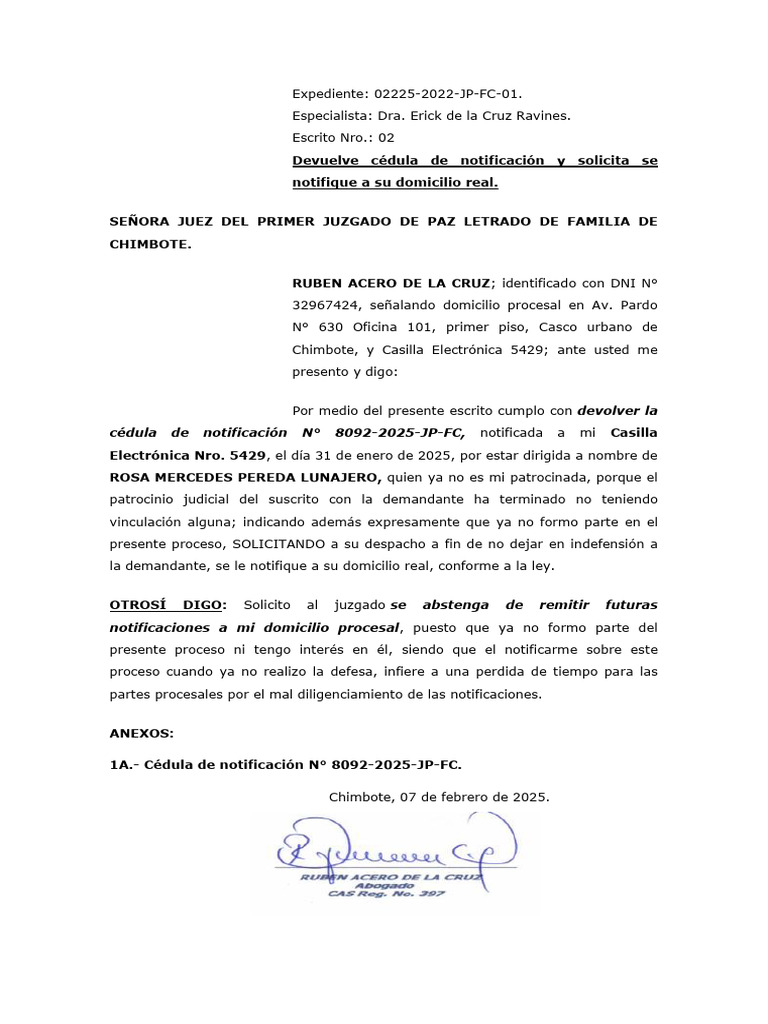 Devolucion de Cedula de Notificacion 8092-2025 | PDF