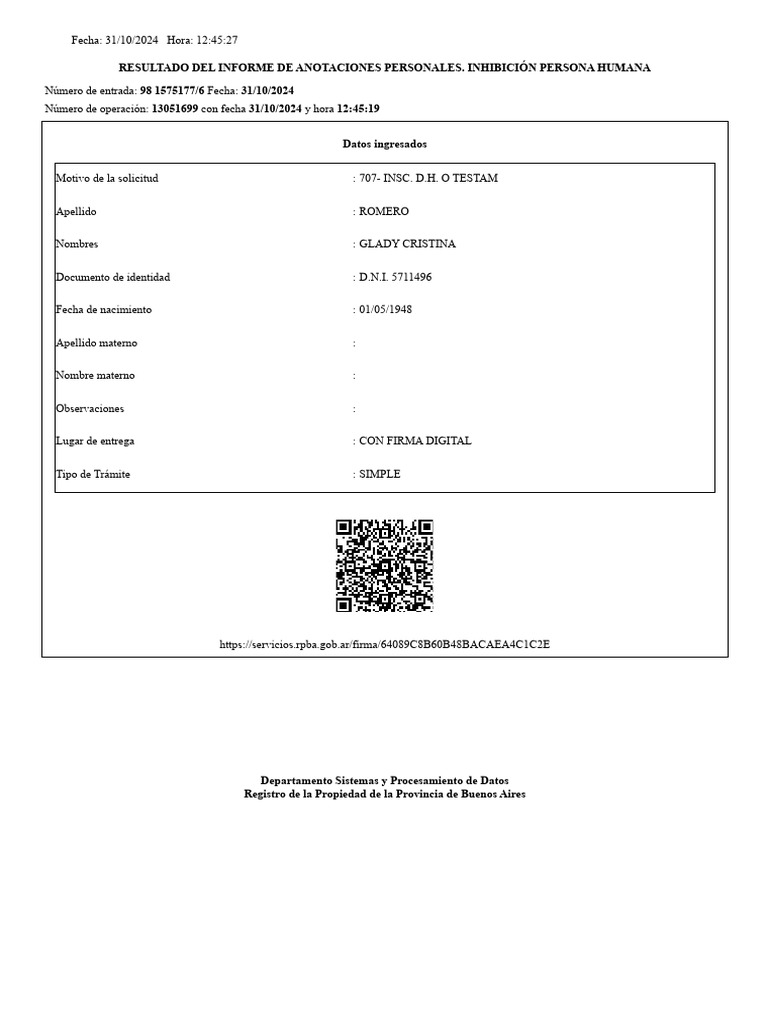 753 Inf. de Anotaciones Personales PH - RPBA | PDF