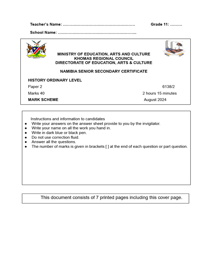 HISTORY ORDINARY LEVEL P2 Mark Scheme | PDF | Extermination Camp | Xenophobia