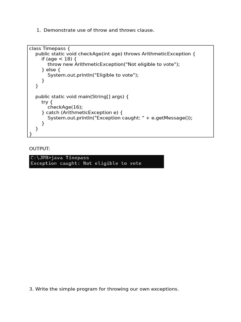 Java Custom Exception Handling Examples | PDF