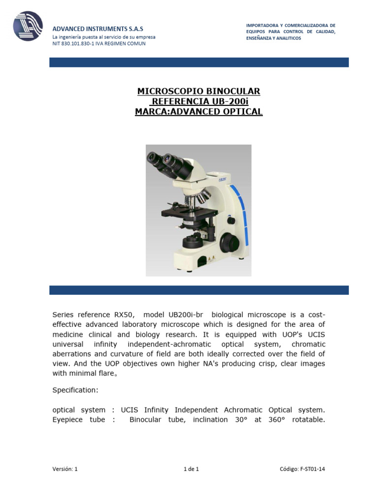 Microscopio Ub200i Br | PDF | Equipment | Microscopy
