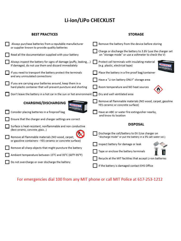 Lithium Battery Checklist | PDF | Battery Charger | Lithium Ion Battery