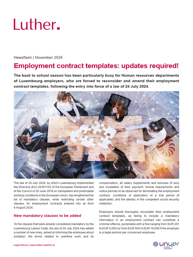 Luxembourg Employment Contract Updates | PDF | Employment | Business