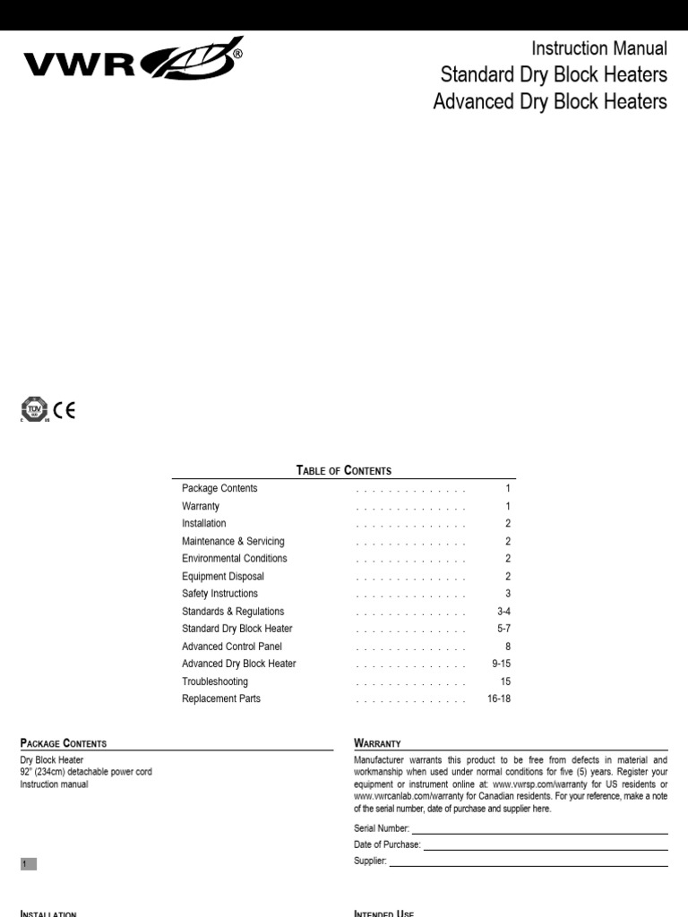 Manual VWR Standard and Advanced Block Heaters | PDF | Thermometer | Temperature