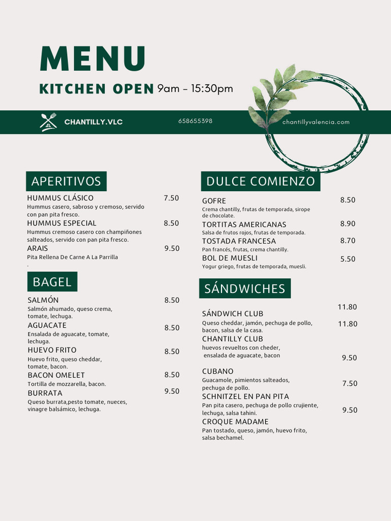 Menú del Restaurante Chantilly | PDF | ensalada | Alimentos