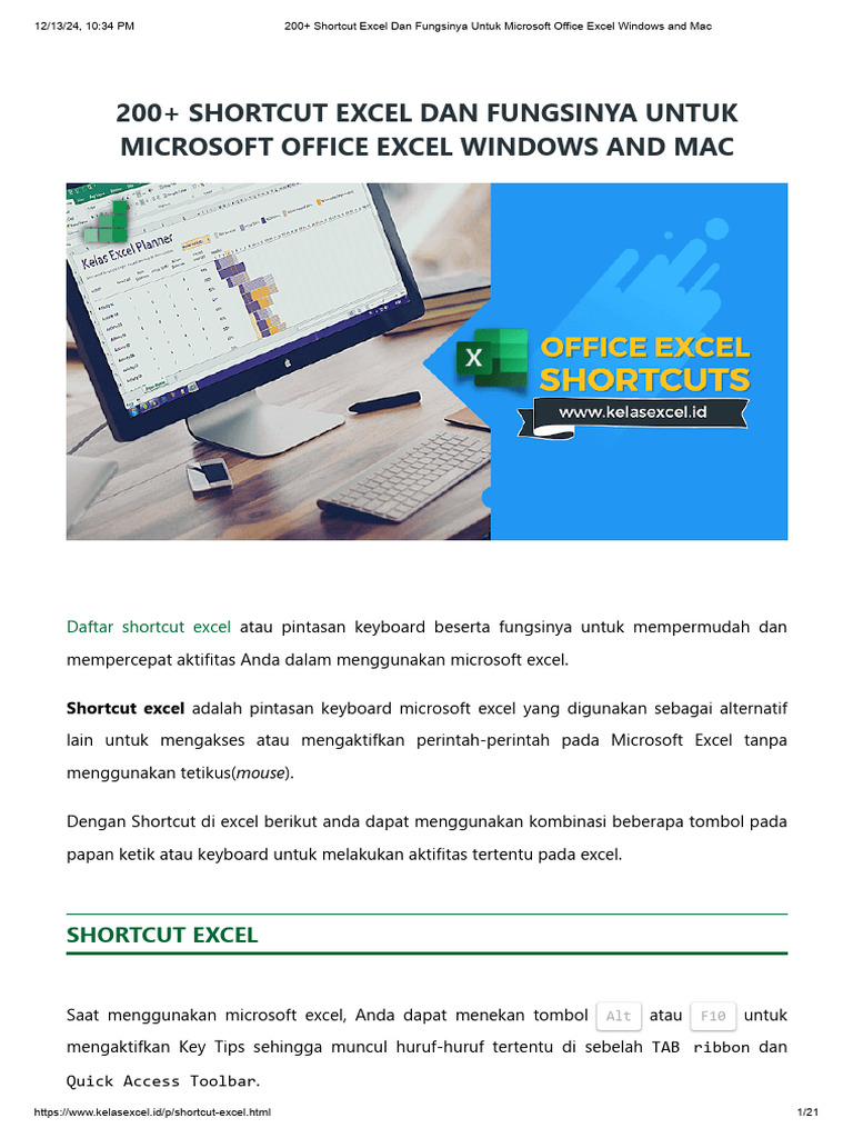 200+ Shortcut Excel Dan Fungsinya Untuk Microsoft Office Excel Windows ...