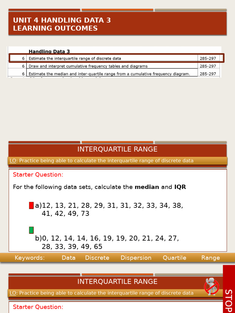 YR9XY - U4 - Handling Data 3 - L2 - Interquartile Range Continued | PDF