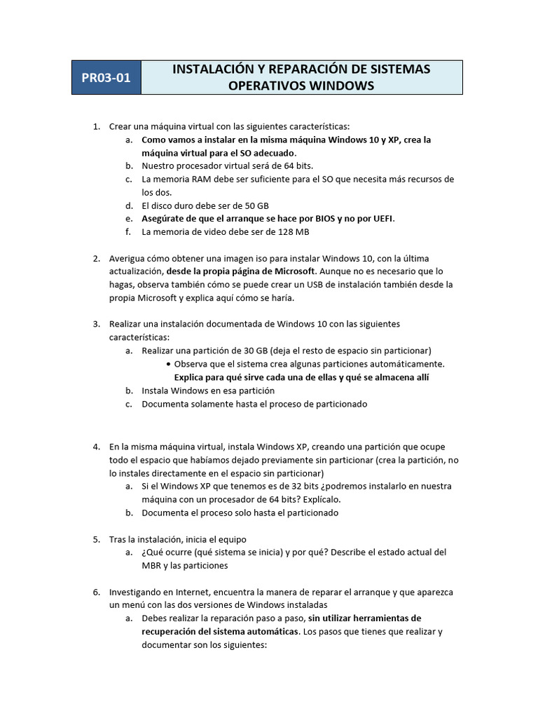 PR03-01 - Instalación y Reparación de SO Windows | PDF