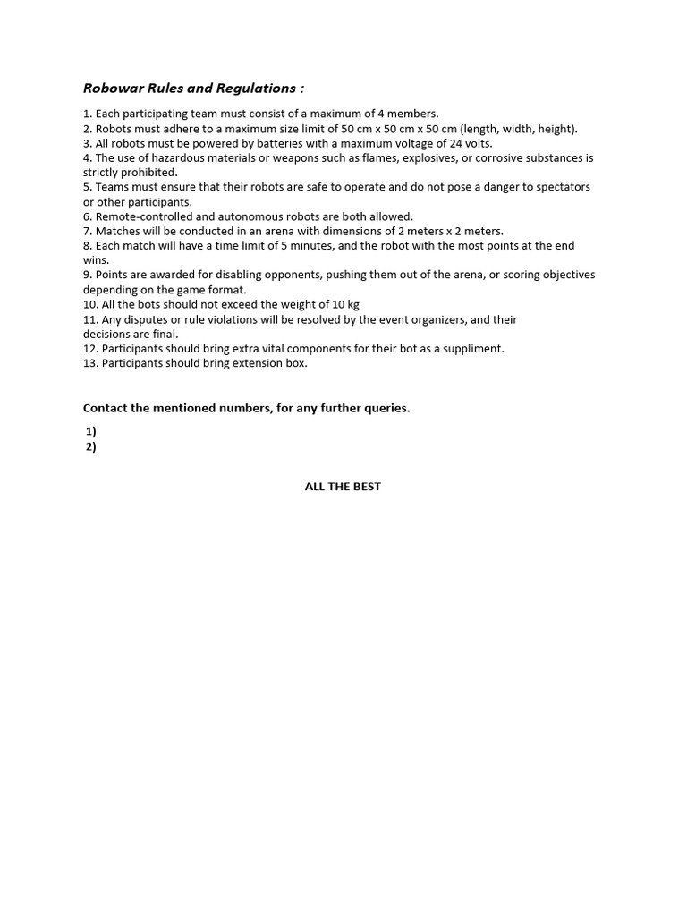 Robowar Competition Rules and Guidelines | PDF