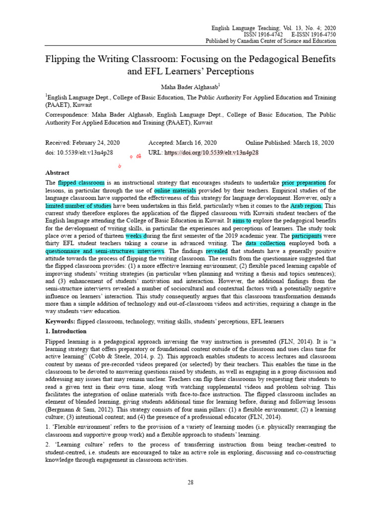 Flipped Classroom Benefits for EFL Writing | PDF | English As A Second ...