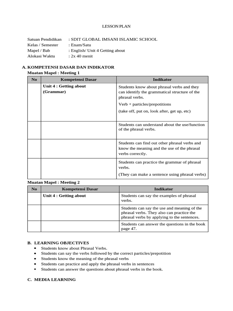 English Lesson Plan Grade 6 | PDF | Verb | Semantic Units