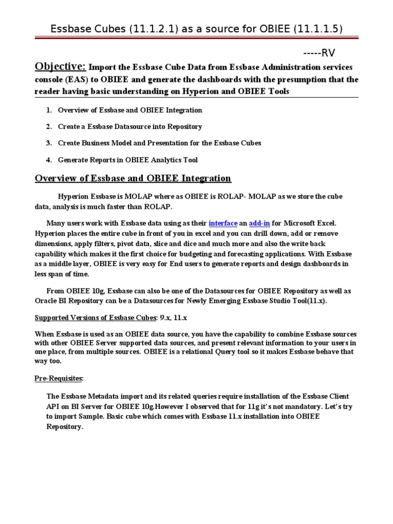 Article-31 - Integration of Essbase Cube With OBIEE 11g | PDF | Data Management Software ...