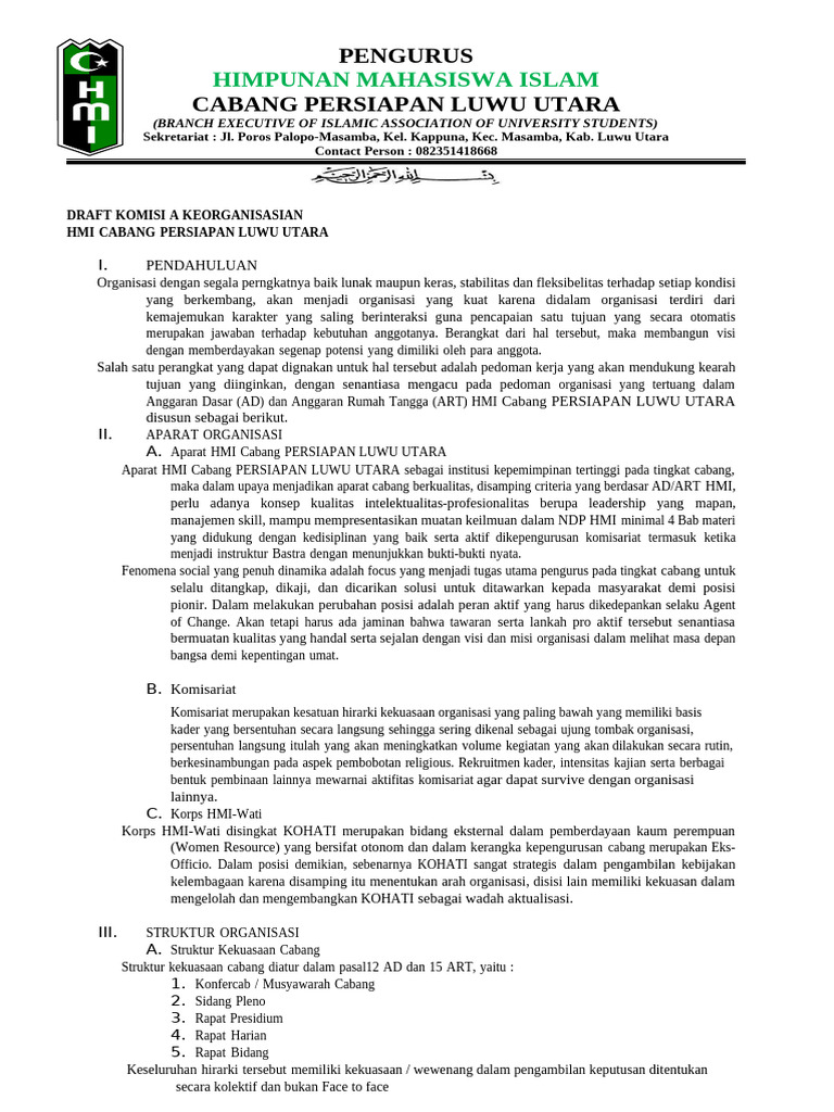 KOMISI A, B, Dan C RAKER KE-1 HMI LUTRA | PDF