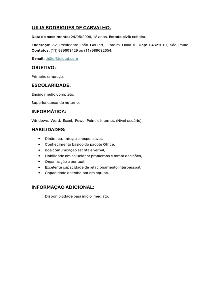 Currículo Julia | PDF