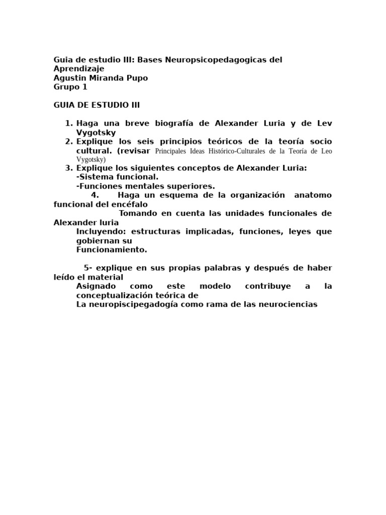 Luria y Vygotsky: Fundamentos del Aprendizaje | PDF | Sicología ...