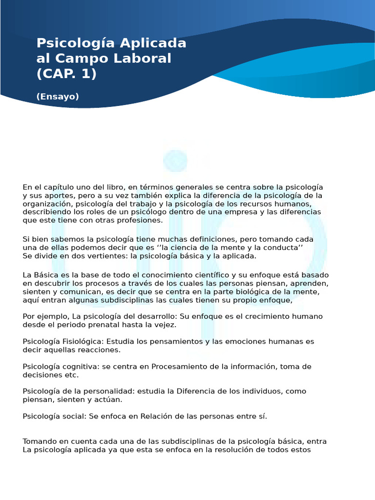 Psicología en el Trabajo y Recursos Humanos | PDF | Sicología | Gestión ...