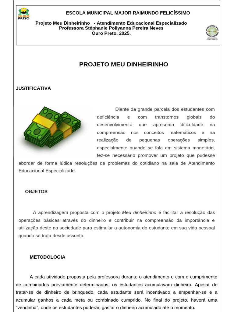 projeto meu dinheirinho | PDF