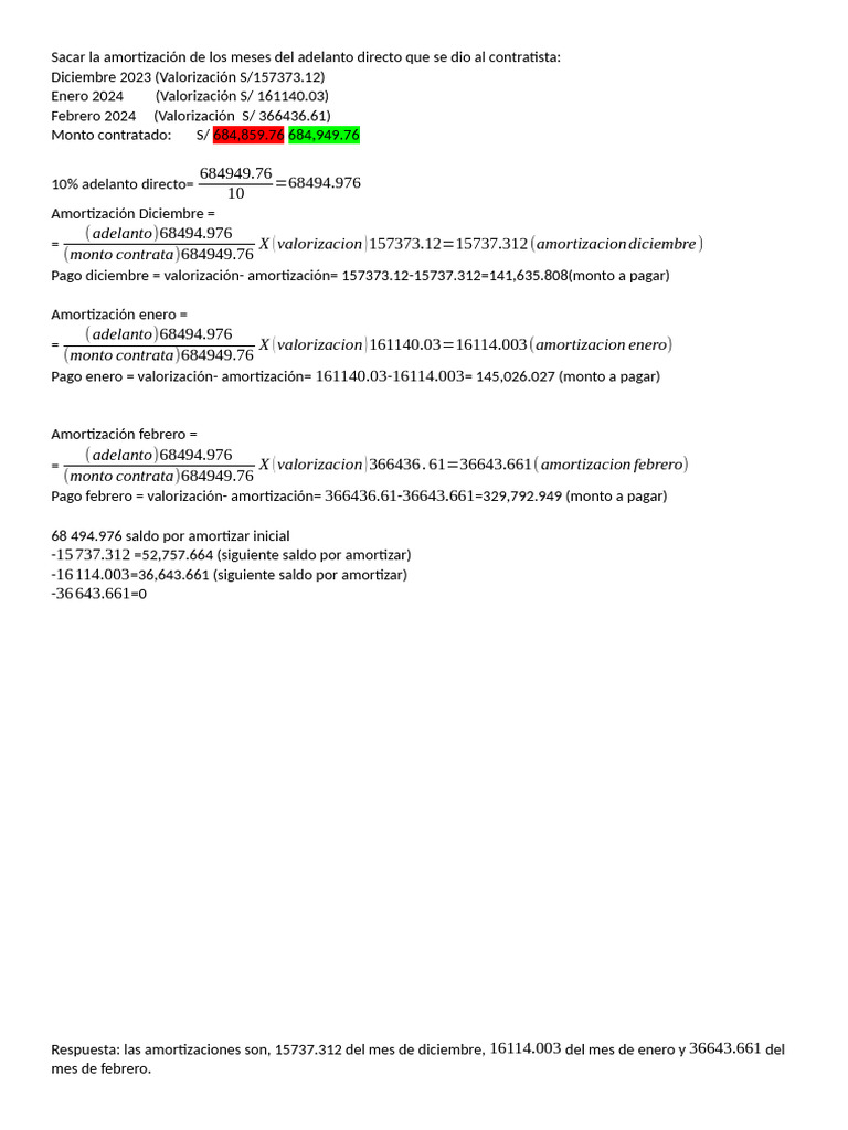 Ejercicio Adelanto Directo. | PDF