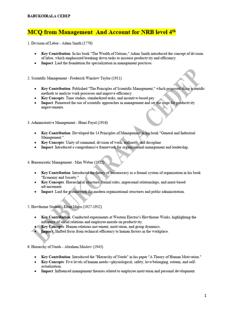 MCQ From Management For NRB (1) | PDF | Motivation | Motivational