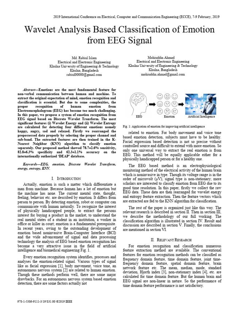Wavelet Analysis Based Classification of Emotion From EEG Signal | PDF | Sensitivity And ...