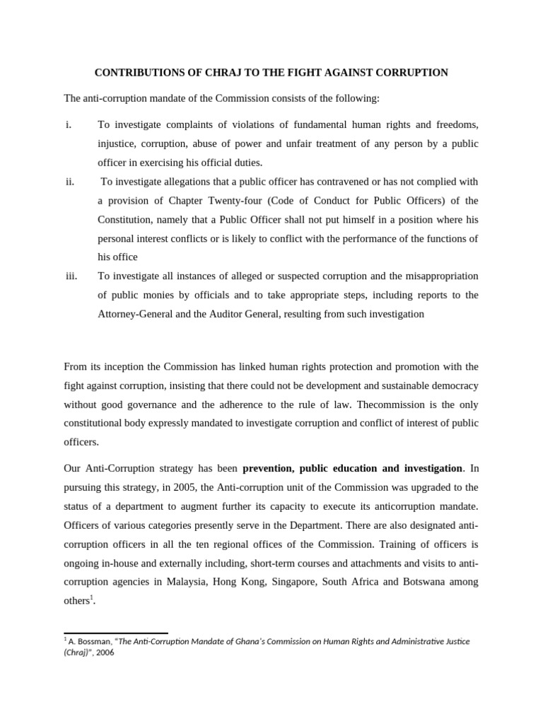 CHRAJ's Role in Combating Corruption | PDF | Human Rights | Corruption