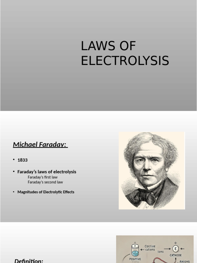 Presentation Laws of Electrolysis | PDF
