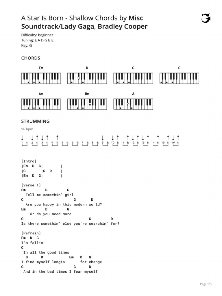 A Star Is Born - Shallow Chords | PDF