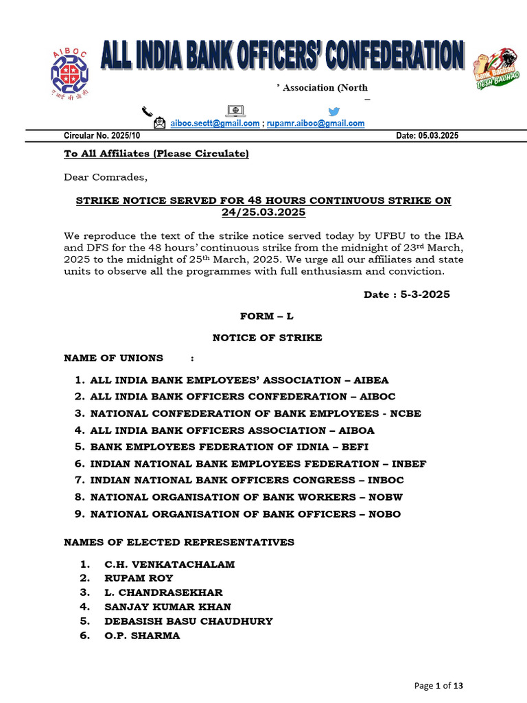 AIBOC Strike Notice for March 2025 | PDF | Cost Of Living | Pension