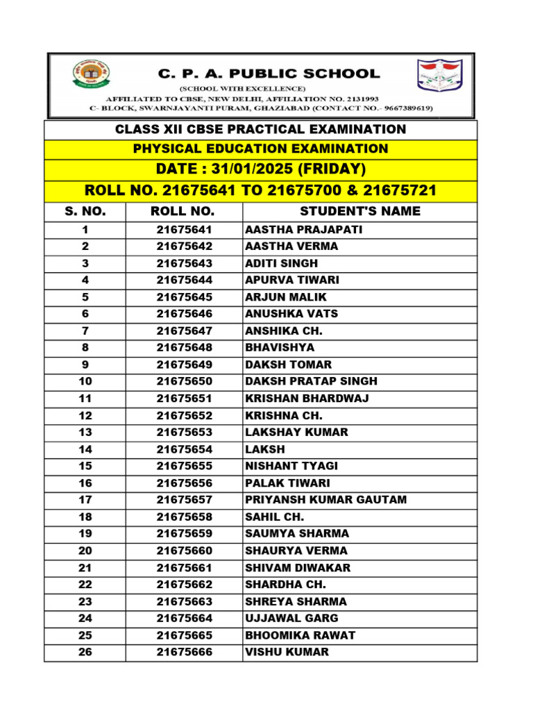 Class Xii Cbse Practical Exam. Roll No. | PDF