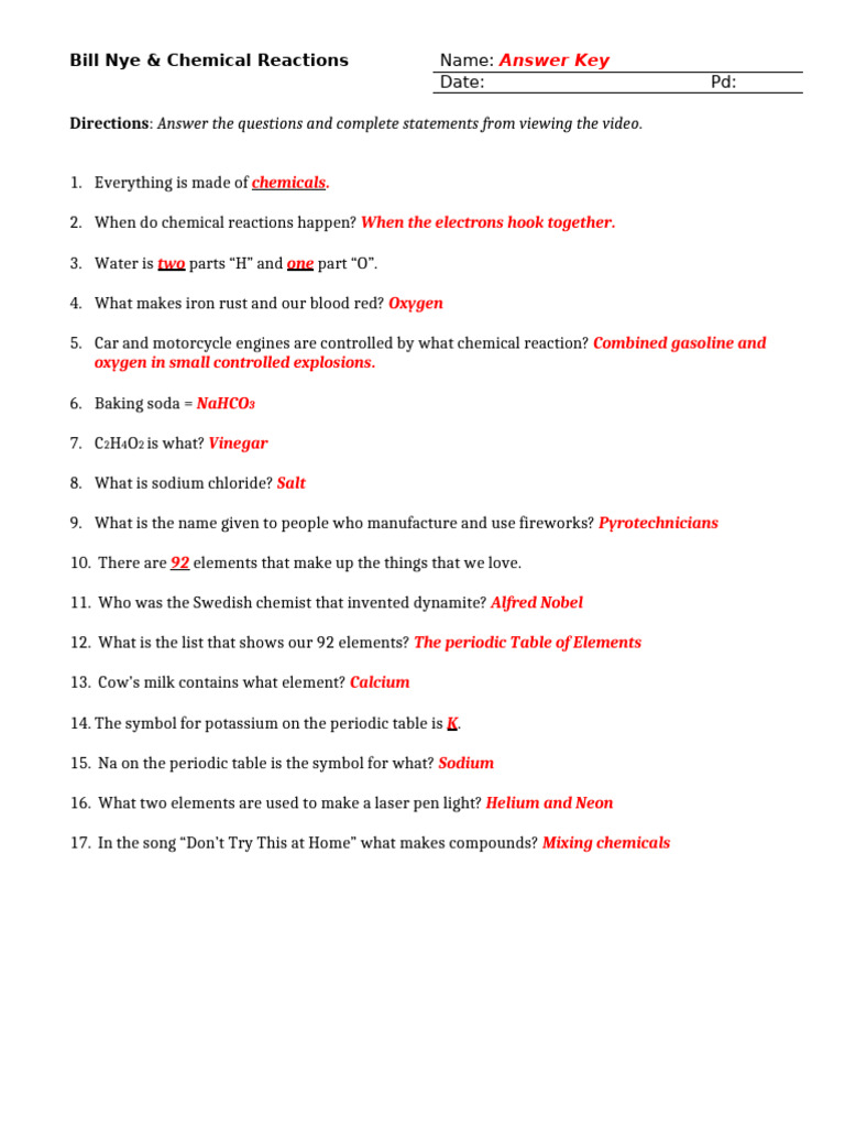 Bill Nye Chemical Reactions | PDF