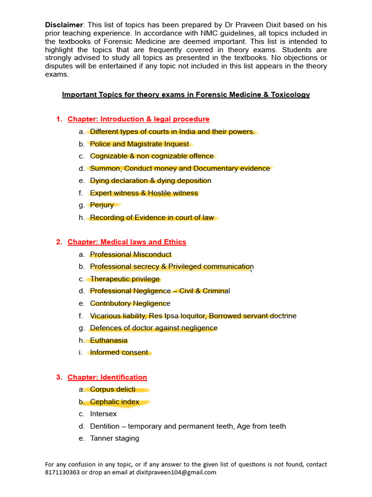 Forensic Medicine Exam Topics Overview | PDF | Autopsy | Rape