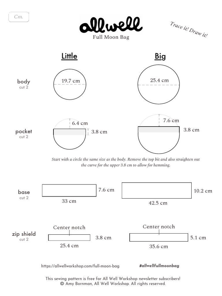 All Well - FULL MOON BAG - Trace It! Draw It! - Centimeters | PDF